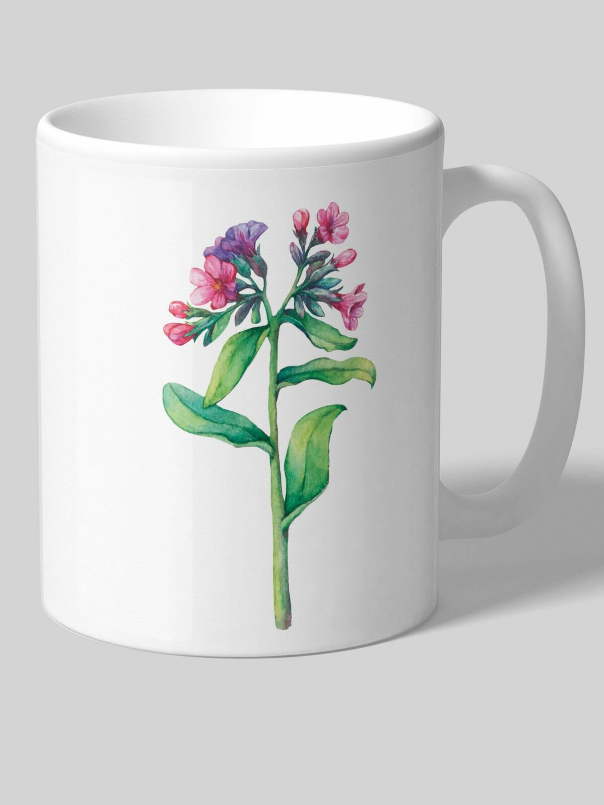 Кружка cooperative.moscow " Медуница цветок " (кружка с Медуницей , Медуница , кружка с цветком, кружка Медуница , с Медуницей , подарок с любовью, кружка с цветами, цветы, цветок) , 330 мл, 1 шт