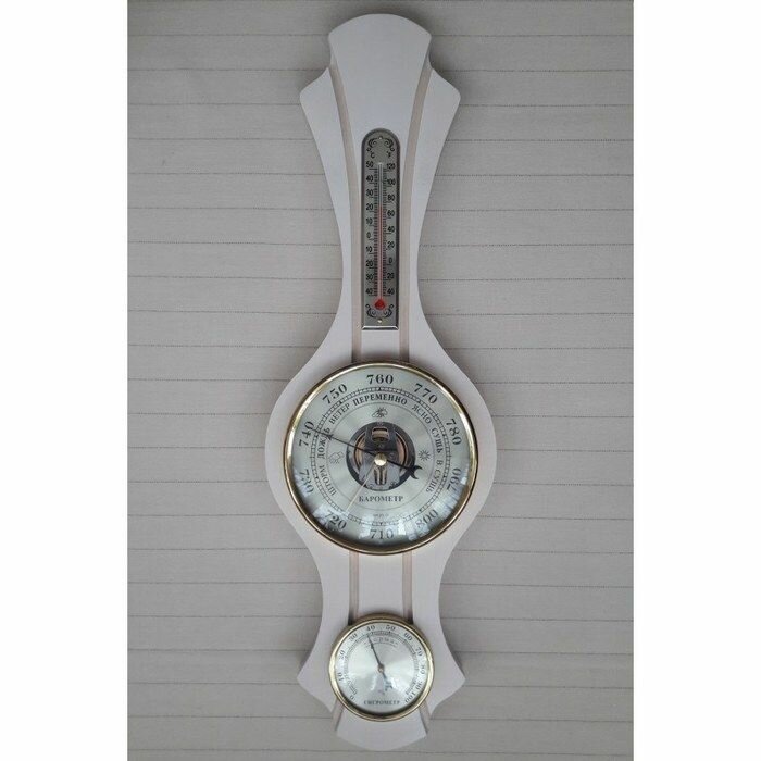 Домашняя настенная механическая метеостанция смич БМ-79 белая барометр термометр гигрометр массив дерева