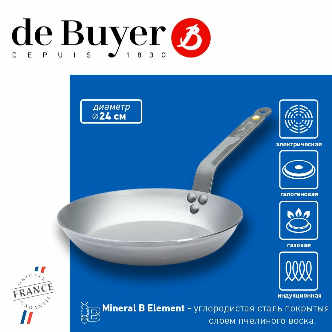 Сковорода De Buyer Mineral B Element, углеродистая сталь, 24 см 5610,24