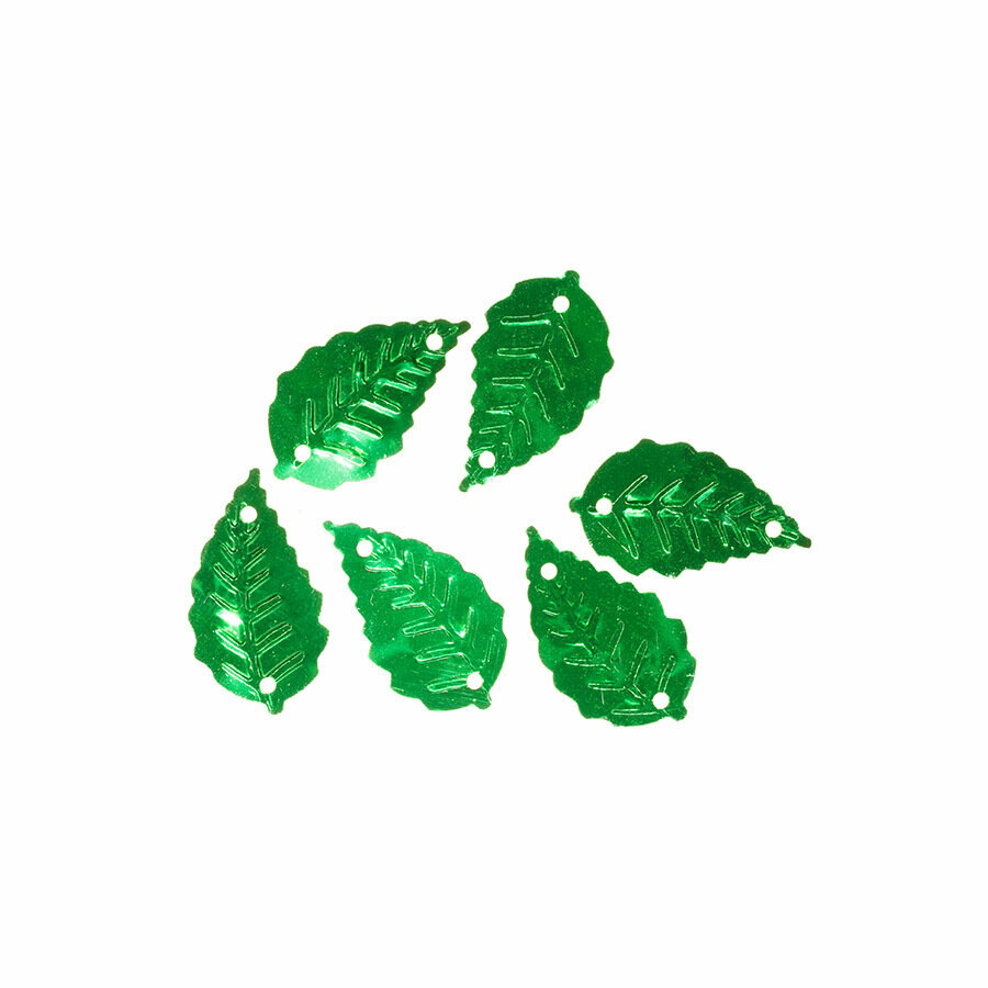 Пайетки декоративные для творчества и рукоделия металлизированные зеленые "Листок" 13 х 22 мм / 1 упаковка 20 гр.