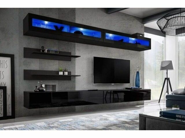 Гостиная-2 черный фасад черный глянец