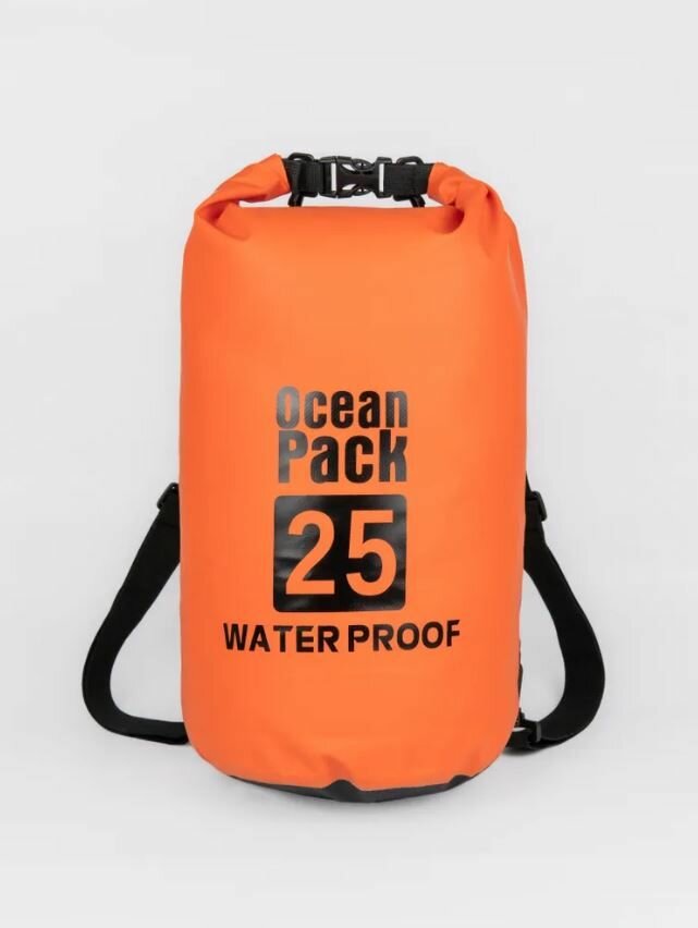 Водонепроницаемый прорезиненный гермомешок для отдыха на природе оранжевый 25 Л