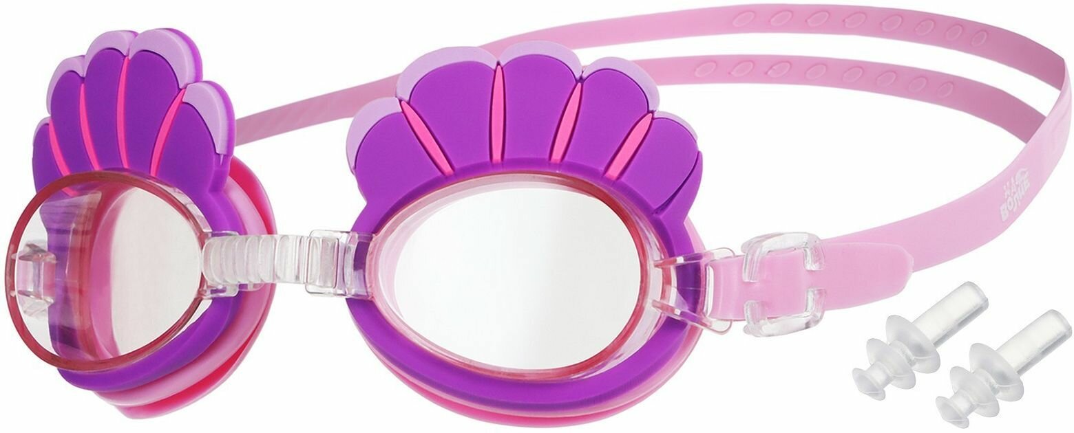 Детские очки для подводного плавания "На волне. Ракушки" с берушами для ушей, плавательная маска с регулируемым ремешком для бассейна и ныряния под водой, набор для девочки
