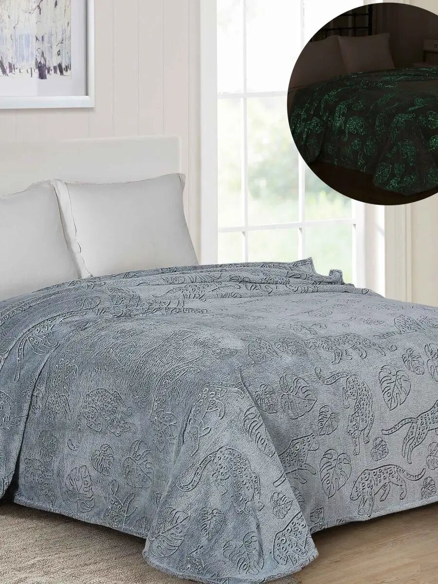 Плед 180х200 Покрывало37 светящийся в темноте ночью детям пушистый на новый год