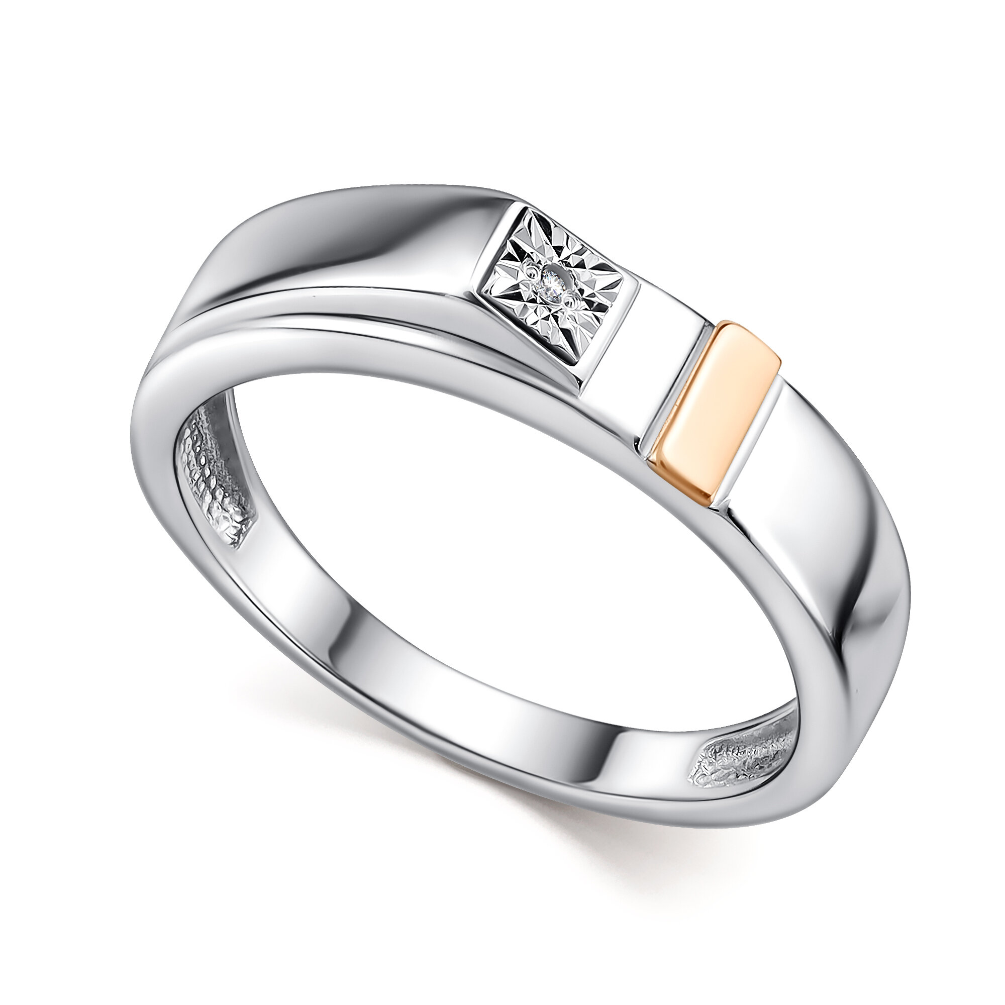 Кольцо, серебро, 925 проба, родирование, бриллиант