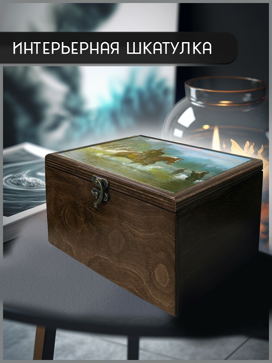 Шкатулка интерьерная для украшений универсальная 22x17x12 см пейзаж лошади (деревня, луг, поле, средневековье, природа) - 513