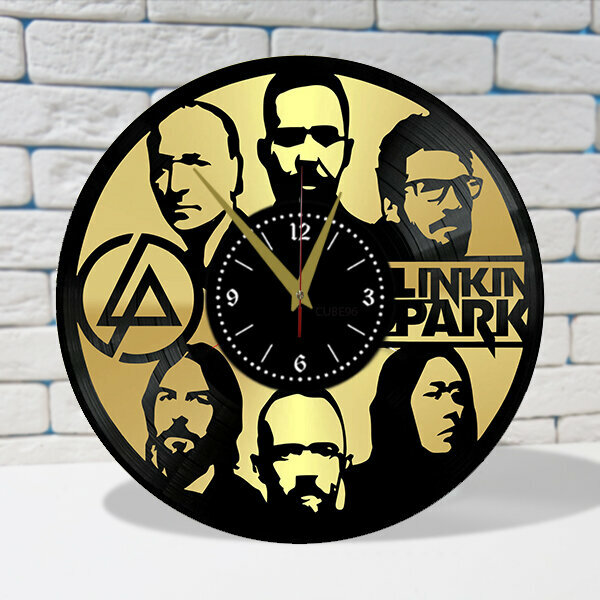Настенные часы из виниловой пластинки Linkin Park 2 золотая подложка