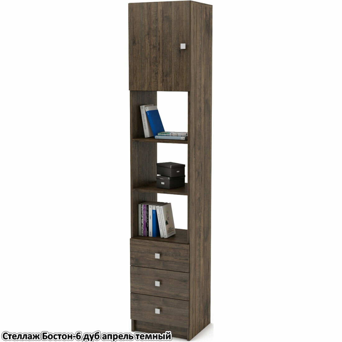 Стеллаж Бостон-6 Дуб-апрель-темный, ЛДСП, МФ Владимир VMF, 40х203х38 см.
