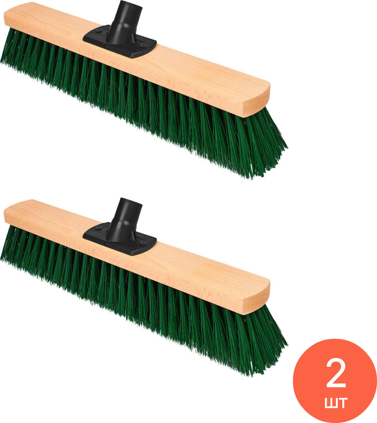 Щетка для улицы Spin&Clean / Спин энд Клиан ПЦ3121 без черенка, жесткая щетина, бук, зеленый 540х80х135мм / инвентарь для уборки (комплект из 2 шт)