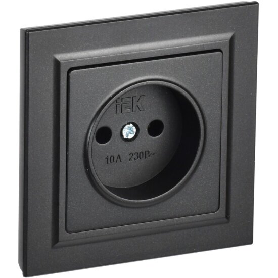 Розетка Iek СП BRITE РСР14-1-0-БрЧ 16А в сборе с заземл. защ. шторки черн, BR-R14-16-K02-F