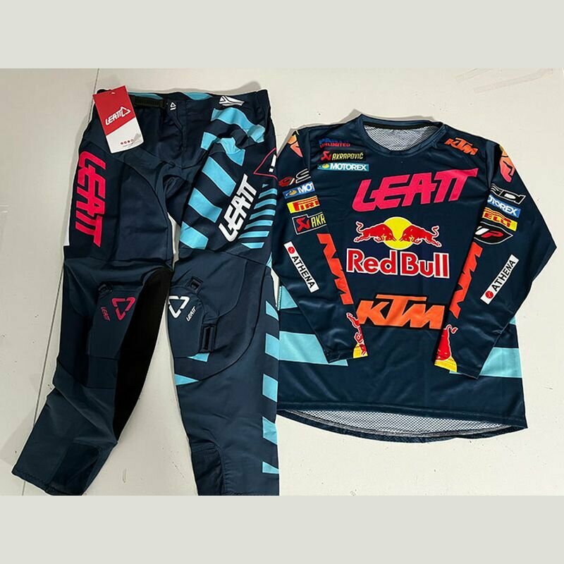 LEATT RED BULL KTM Мотоциклетный костюм для горных спусков из износостойкого кожаного материала (Джерси+Штаны)MX ATV Мужской, Женский