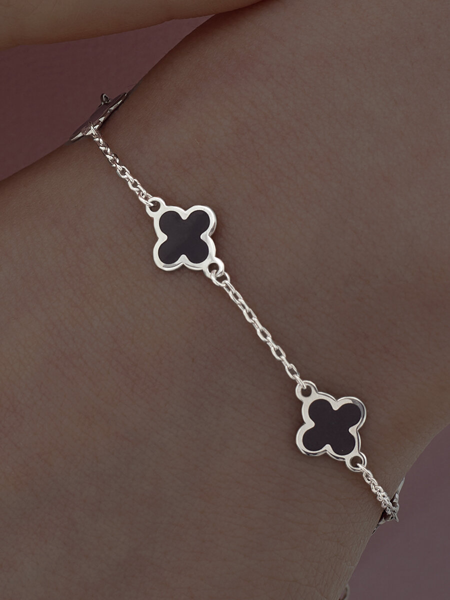 Браслет-цепочка, серебро, 925 проба, родирование, эмаль