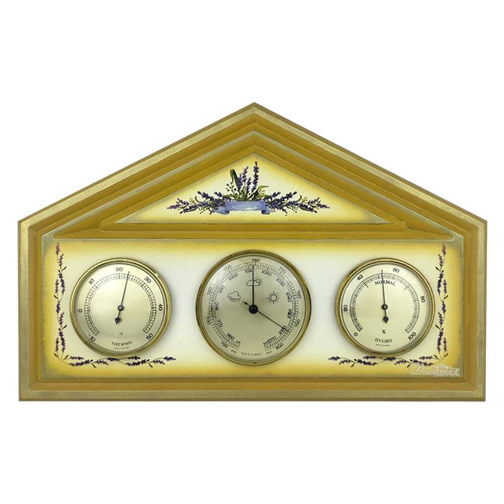 Барометр, термометр и гигрометр Династия (Германия, Россия) , мод.10-406 Лаванда желтый, настенный механический, для дома из дерева