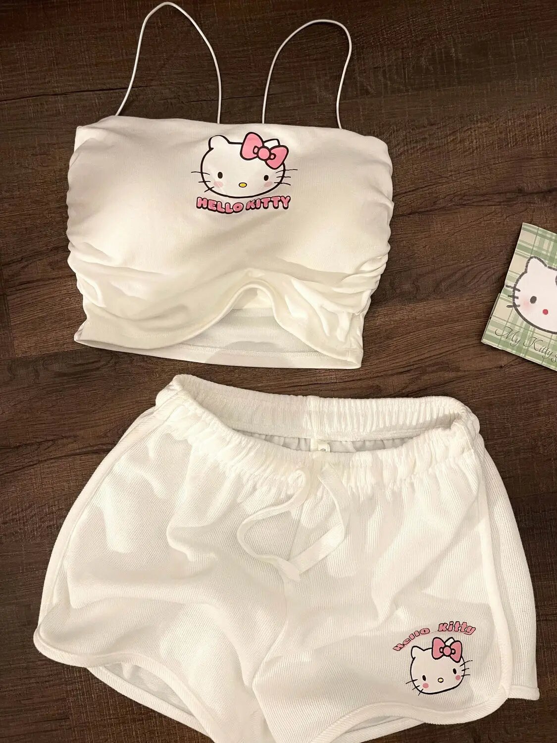 MINISO Hello Kitty Летний пижамный комплект 2 шт, M40-47.5KG, Белый