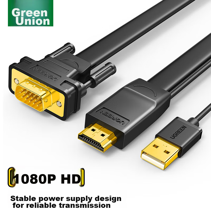 UGREEN HDMI to VGA Cable, High-Definition Video Converter Adapter, Universal for Xiaomi Box, Laptop to Connect Monitor Projector, 1.5-Meter Flat Cable, 40267