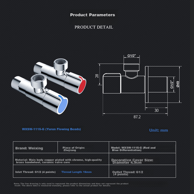 Weixing Brass Angle Valve 1115 Blue 1/2 Inch Hot And Cold Water for Washbasin, Sink, Washing Machine, Toilet Ceramic Valve Core
