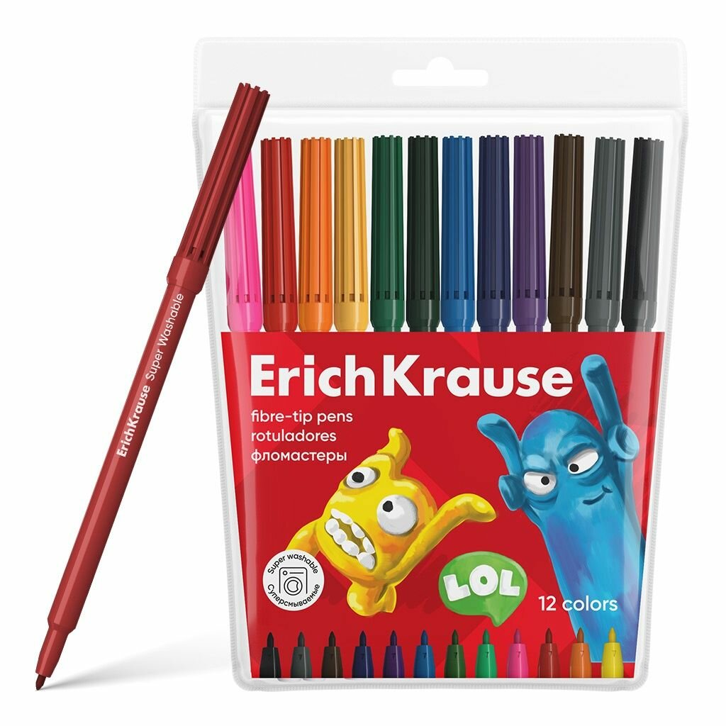 Фломастеры Erich Krause 12 цветов Jolly Friends Super Washable (61831)