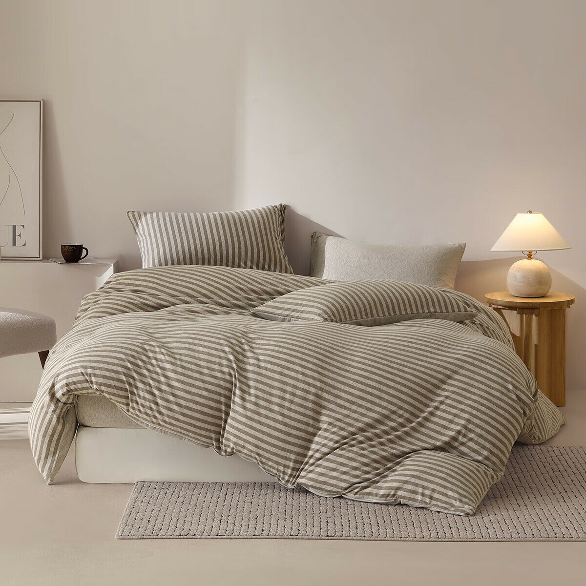 Mercury Home Textile 100% Cotton Four-Piece Bedding Set, A-Class Knitted Bed Sheet, Double Bed Set for 1.8m Bed, Coffee