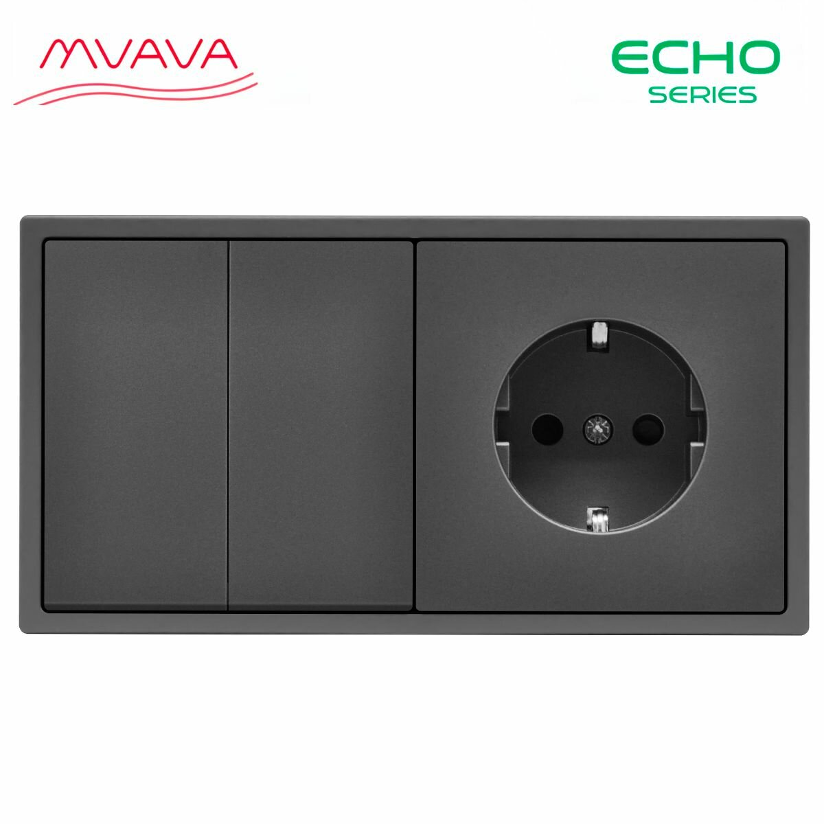 Выключатель echo с розеткой, 3 клавиши 1 розетка, 2 поста (М3+1F) рамка пластик 152х81мм цвет серый