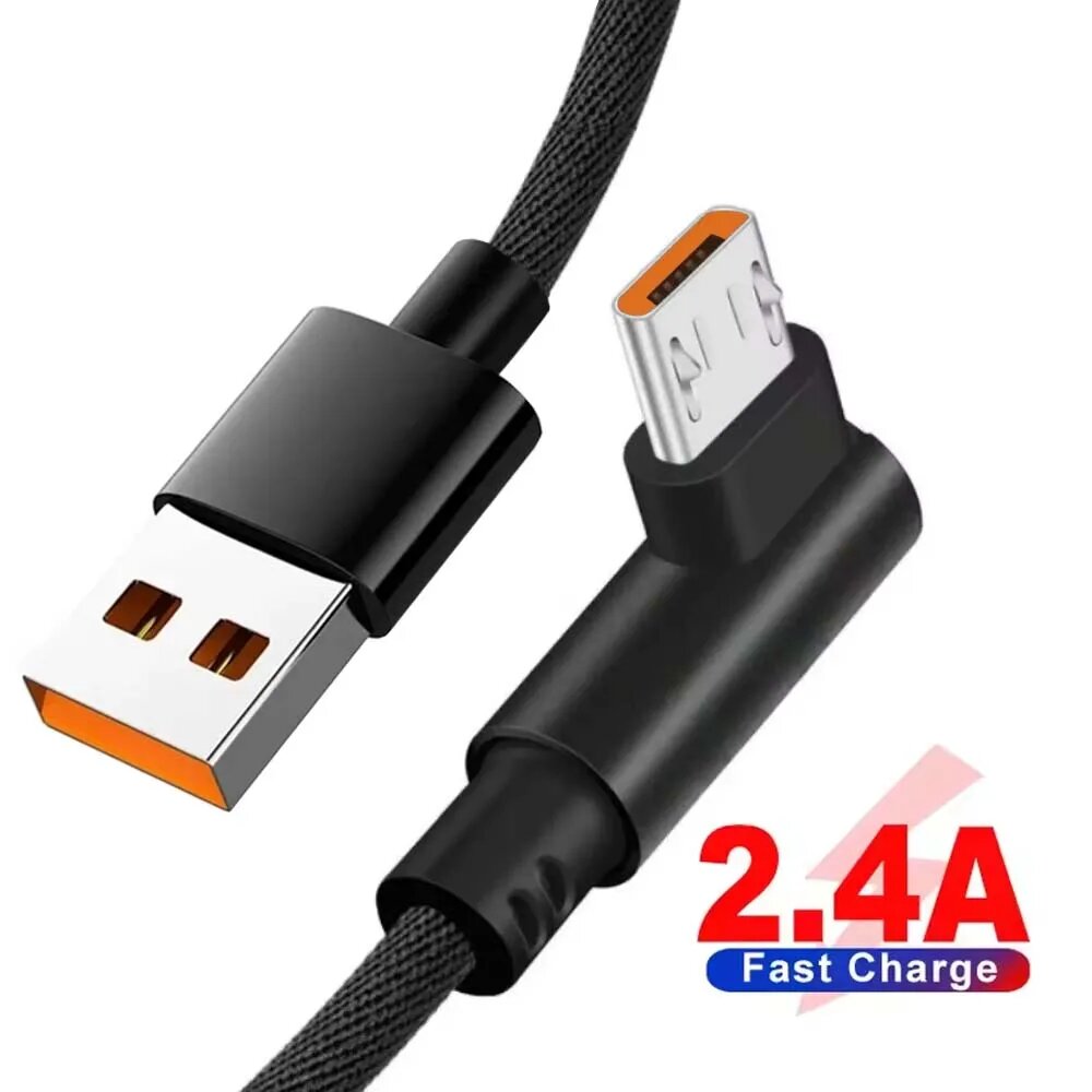 Micro USB кабель 3 м, черный, 2.4A — фото 1