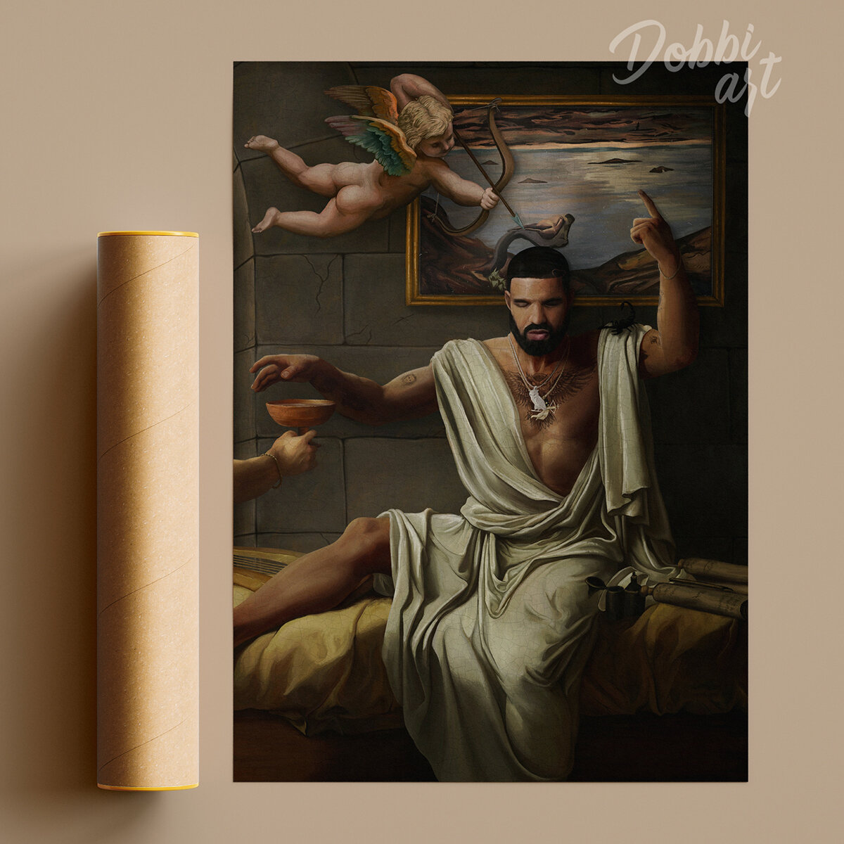 Постер современный Ренессанс 30х40 см без рамы/ Стрит Арт винтаж, ангел/ Дрейк/ Репродукция Возрождение/ Граффити искусство/ Постер для интерьера/ Современный стильный плакат