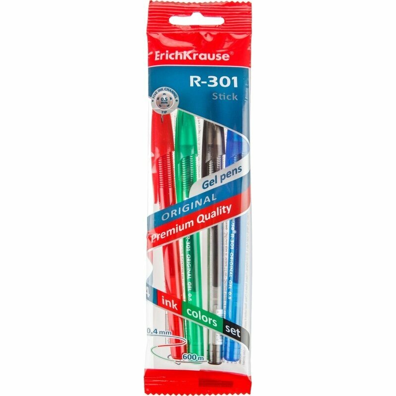 Набор гелевых ручек неавтом Erich Krause R-301 Original Gel Stick 0.5 1/4шт