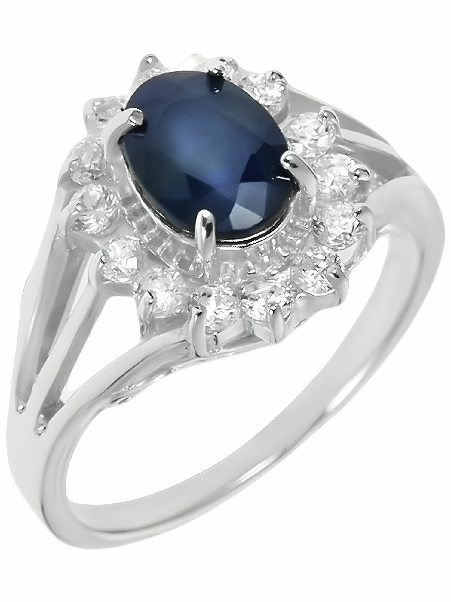 Кольцо тонкое, серебро, 925 проба, родирование, сапфир, фианит