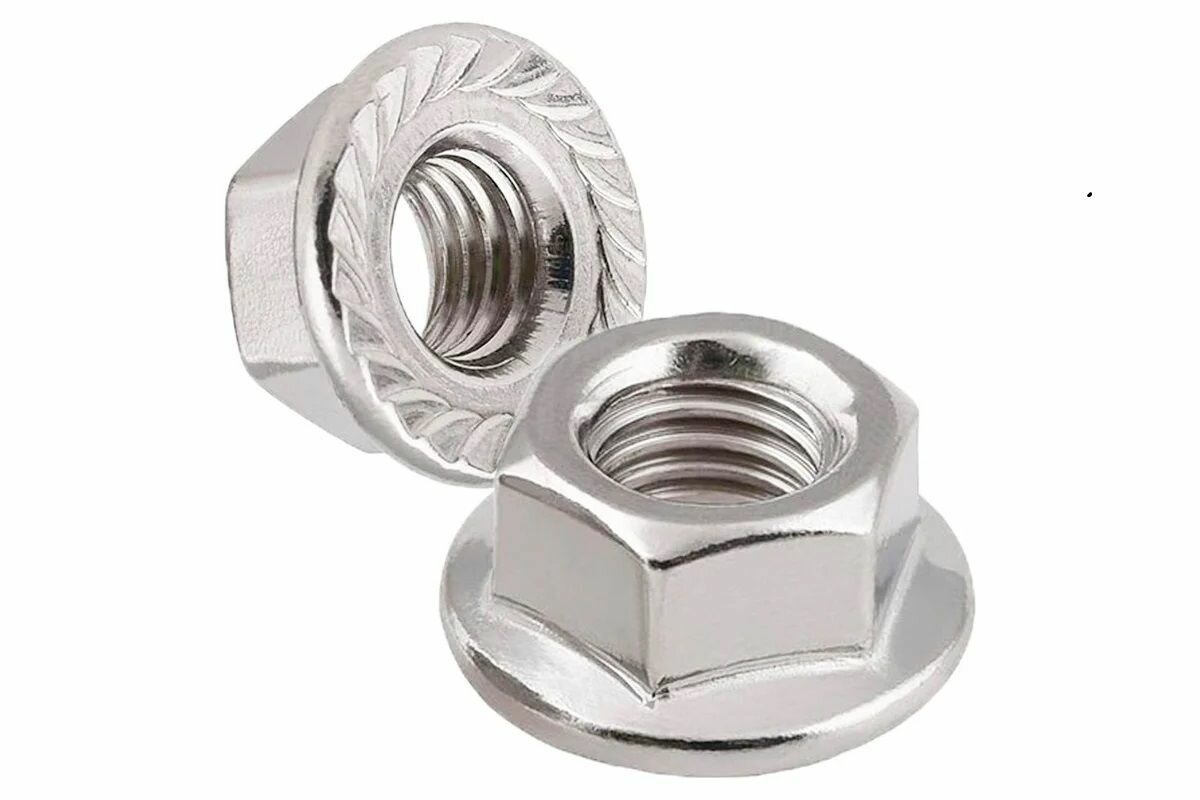 Гайка нержавеющая с фланцем, М12, DIN 6923, А2, с зазубринами шестигранная 6 шт