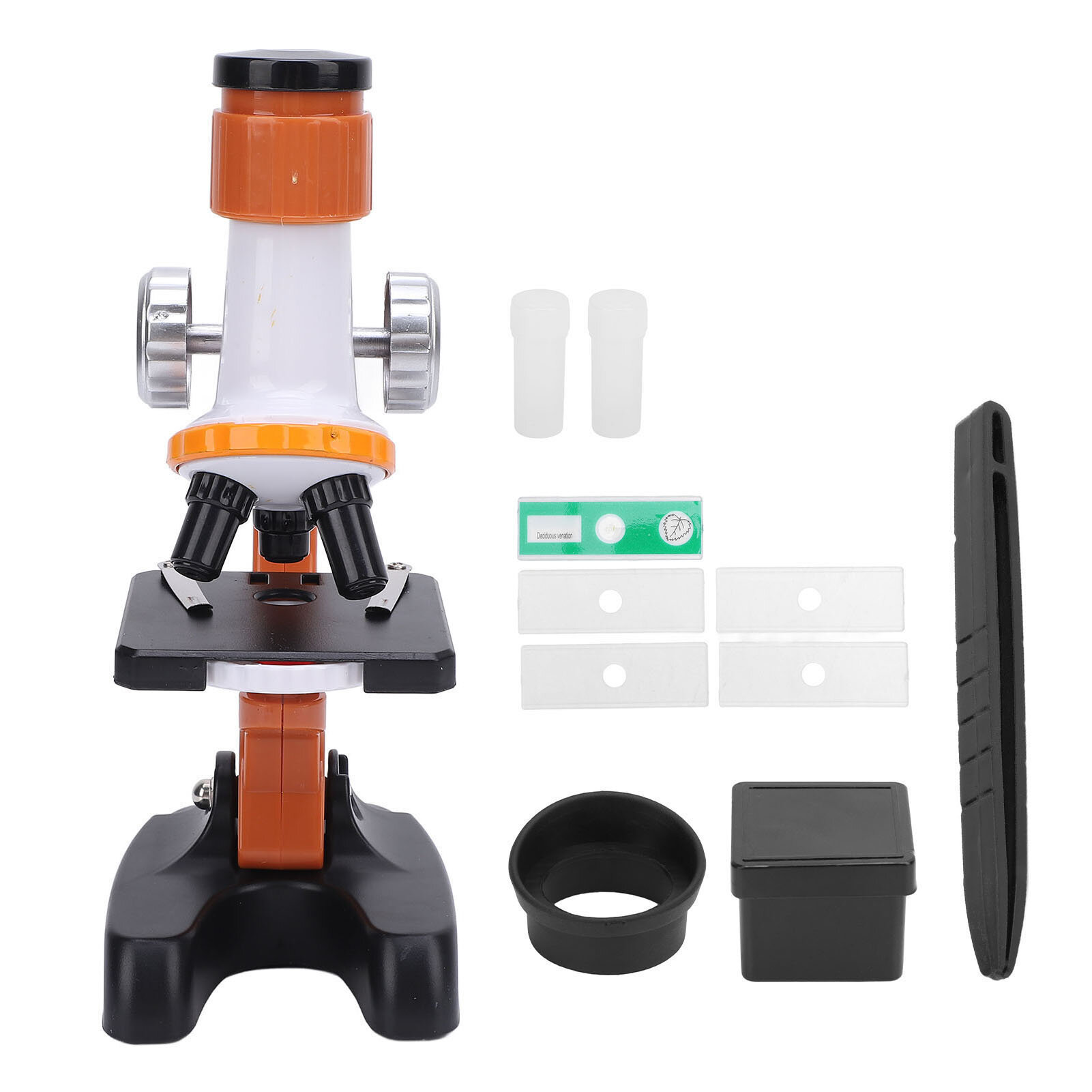 Микроскоп для детей, научный набор для микроскопа высокой четкости с батарейным питанием и 4 пустыми стеклянными предметными стеклами оранжевого цвета