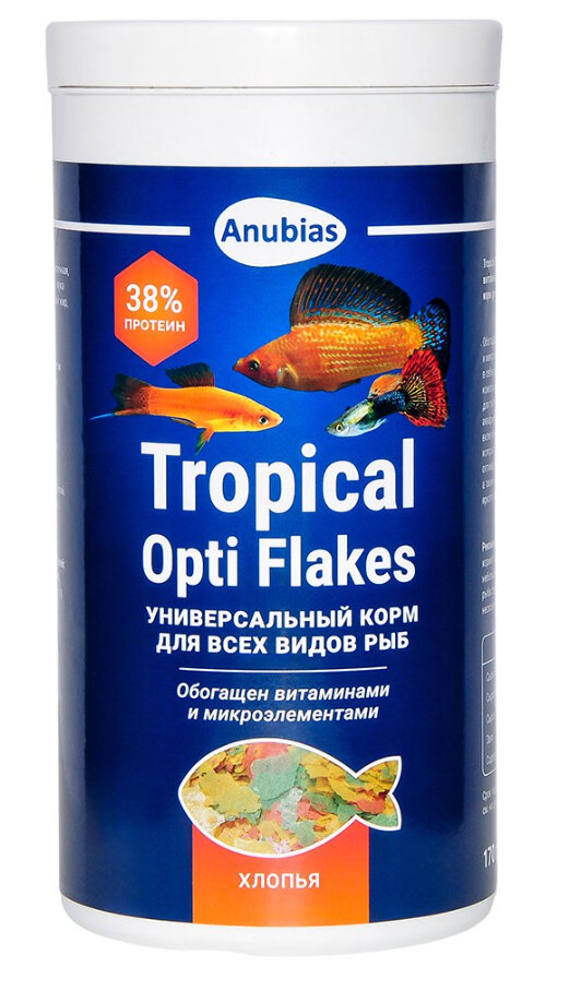 Корм для рыб Anubias Tropical Opti Flakes, хлопья, 170 г