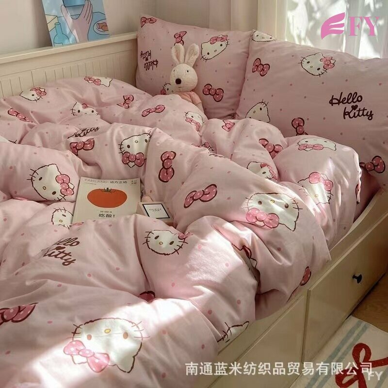 Комплект постельного белья Hello Kitty из микрофибры, 200x230cm Набор из четырех частей, Розовый