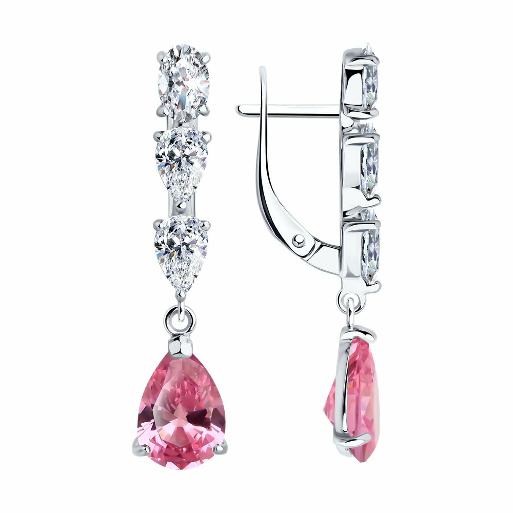 Серьги с подвесками, серебро, 925 проба, фианит