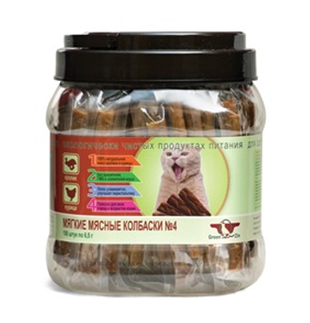 Лакомство для кошек Green Qzin Подвижность №4 Мягкие мясные колбаски Кролик и Курица, 6.5г х 100шт. в уп. 650 г (шоу бокс)