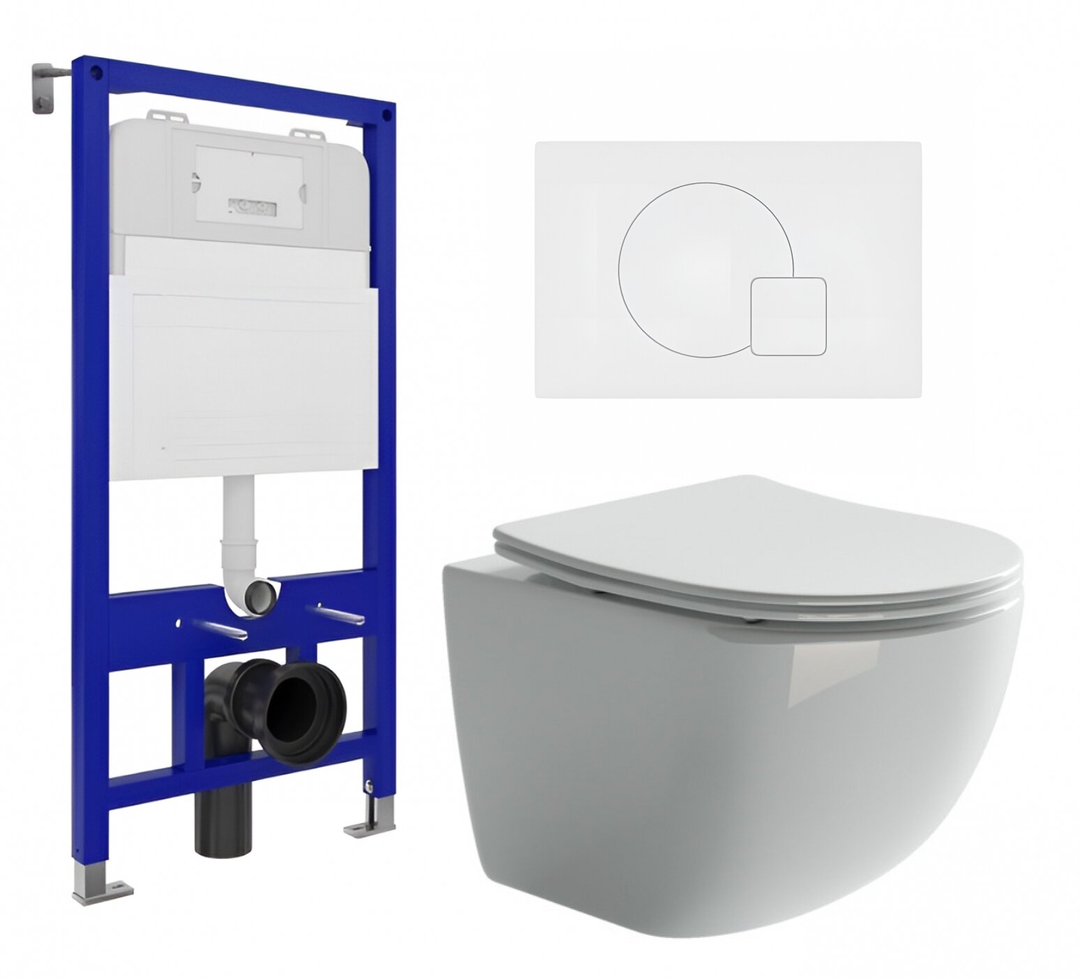 Комплект 3 в 1 инсталляция Enio Tecnico 52 EN8050052 + Унитаз подвесной Ceramica Nova Forma CN3009 + кнопка белая матовая Geometria