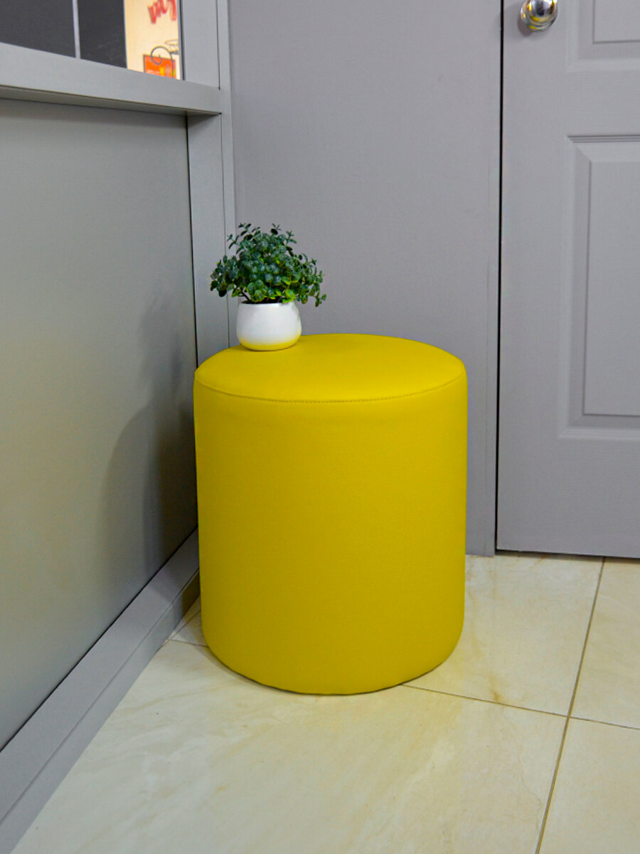 Прочный круглый пуфик для спальни 046, Искусственная кожа, 40х40х40 см.