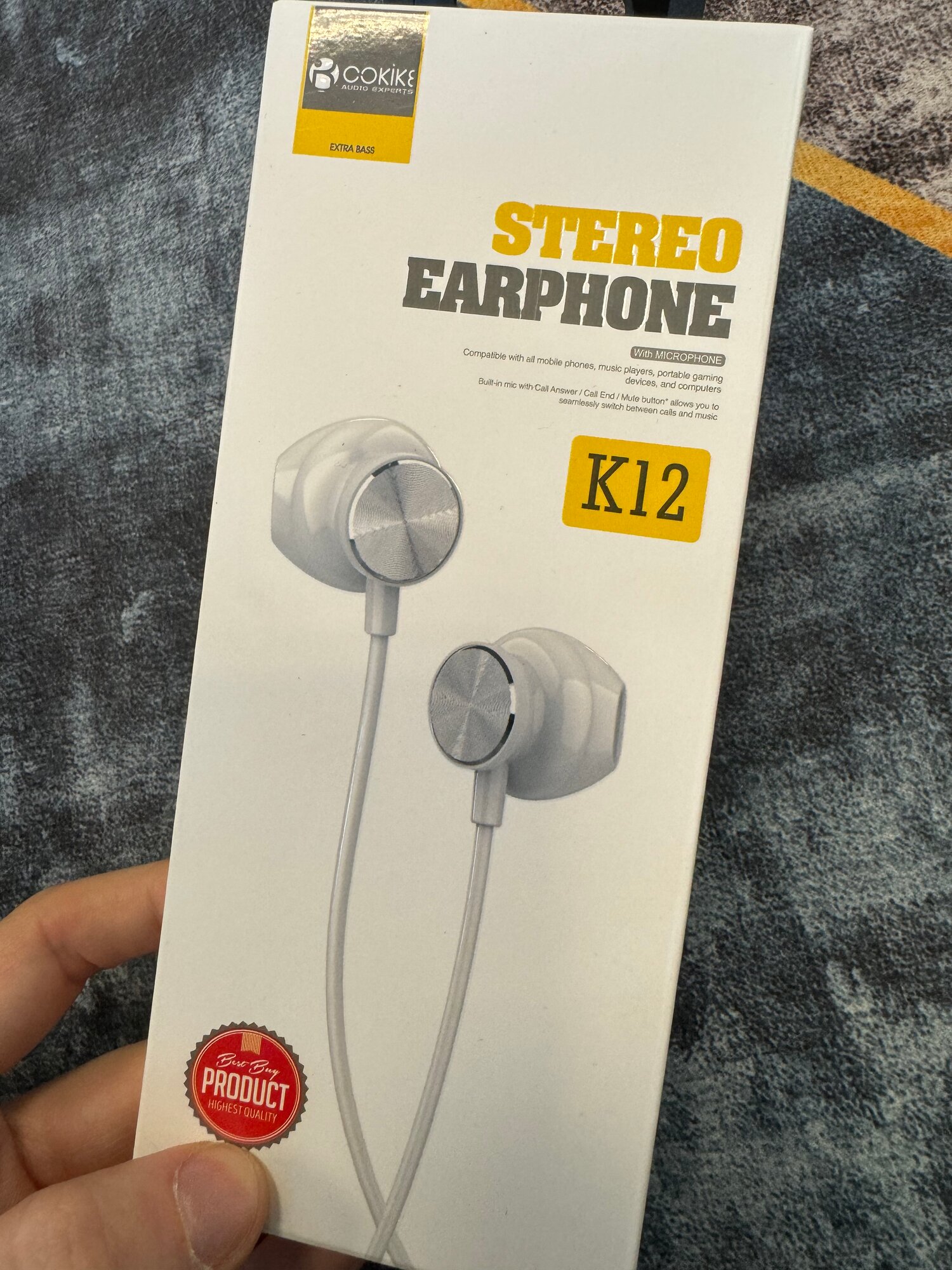 Проводные наушники капельки с микрофоном Cokike K12 (116 Дцб / 130см / 32 Ом) разъем 3.5мм для старых телефонов