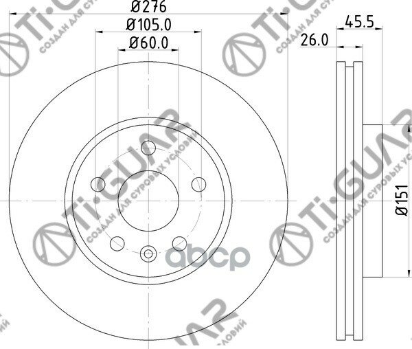 Диск тормозной /передний /TI-GUAR для Chevrolet Cruze 2009- Opel Astra J Aveo 2011-; 276/26мм; TG-13502045 RN34001 569069 056.