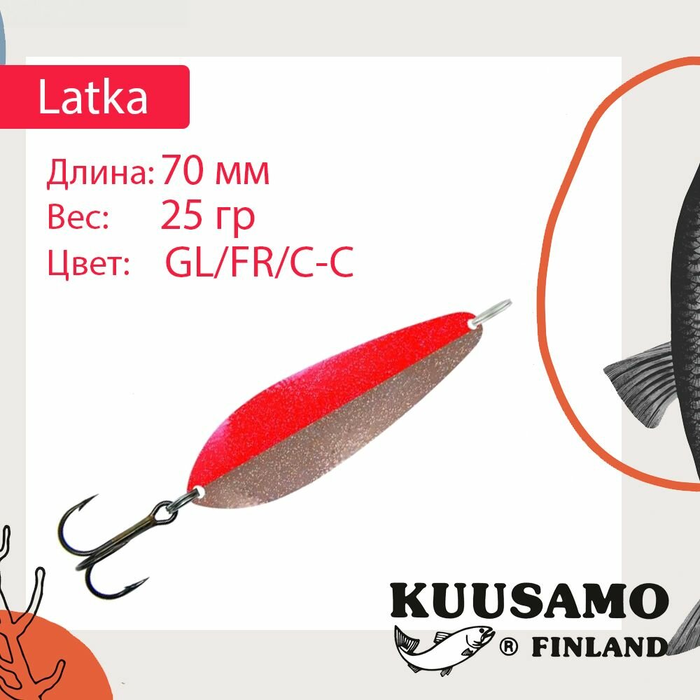 Блесна для рыбалки Kuusamo Latka 70/25 GL/FR/C-C (колеблющаяся)