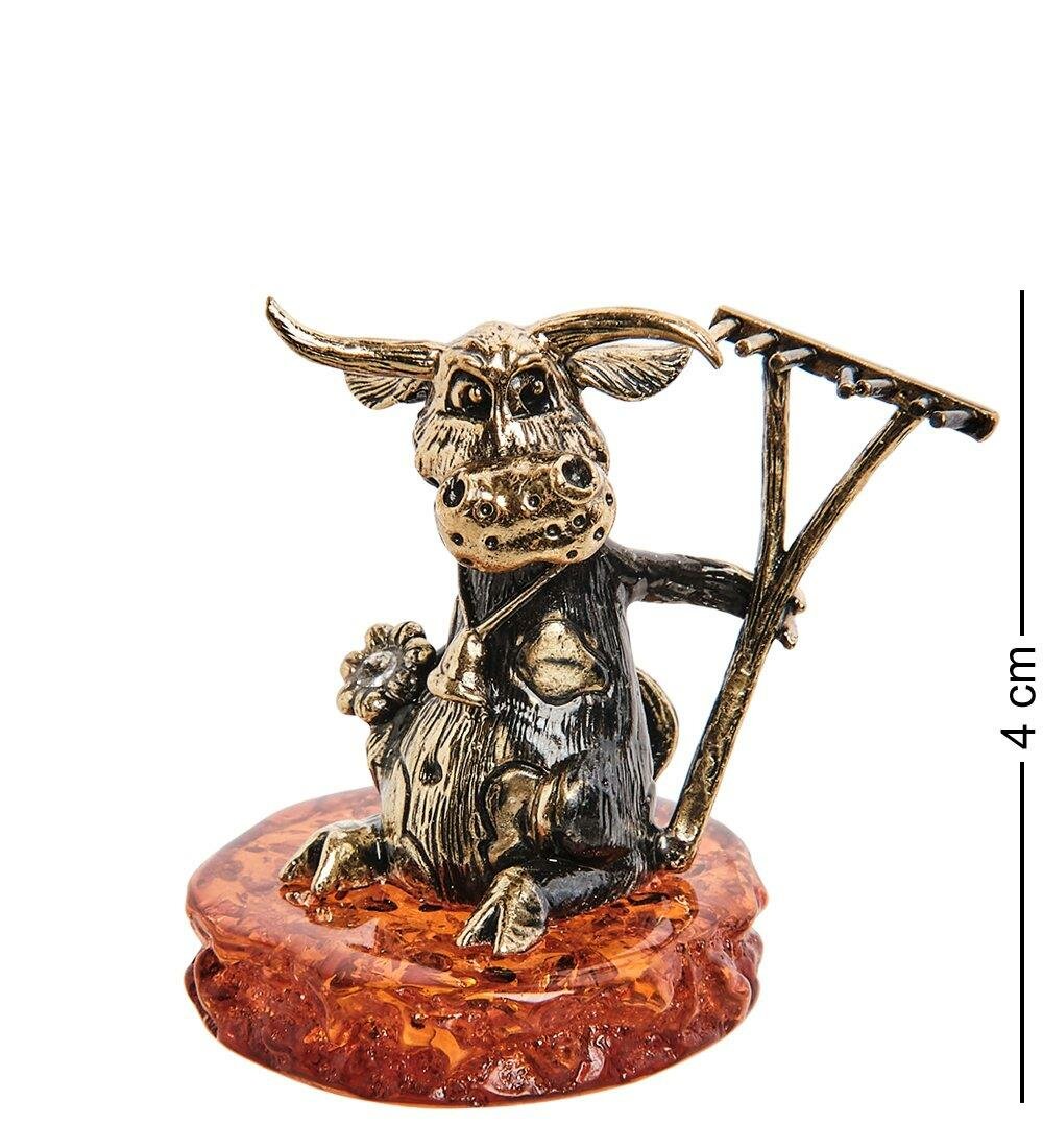 Фигурка Бык селянин (латунь, янтарь) A2163323 Народные промыслы бронзовый