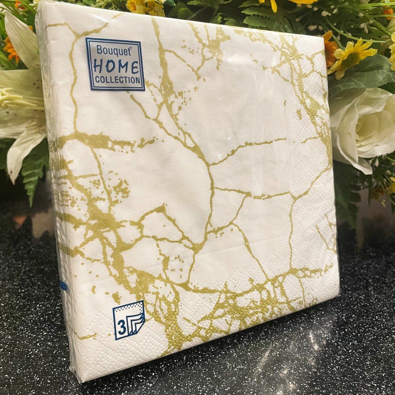 Салфетки Desna "Мрамор Золотой на белом", для сервировки, бумажные, 33х33 см