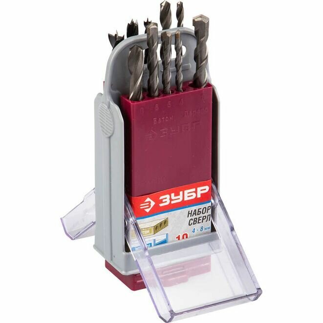 Набор сверл комбинированный, ЗУБР 10 шт, в боксе