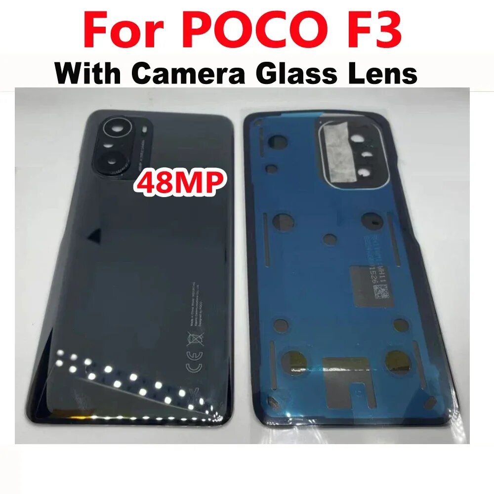 Задняя крышка для Xiaomi Poco F3, Black, с клеем