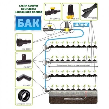 Капельный полив к-т (кап. лента дл.24м+переходн+кран) Ист