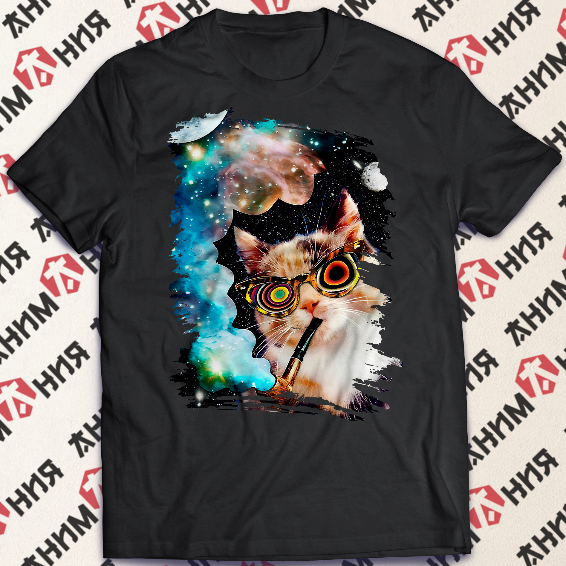 Футболка Футболка с котом, абстрактная, стильная, черная размер XL