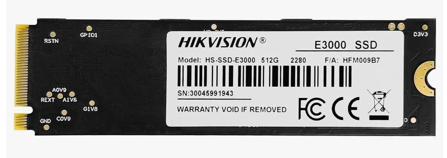 Накопитель SSD M.2 HIKVision 512GB E3000 Series (PCI-E 3.0 x4, up to 3500/1800MBs, 3D NAND, 224TBW, NVMe, 22x80mm)