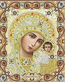 Ткань с рисунком для вышивания бисером Благовест ЖК-5001 Богородица Казанская (в хрустале и жемчуге), 13 х 18 см (Бисер в комплект не входит.)