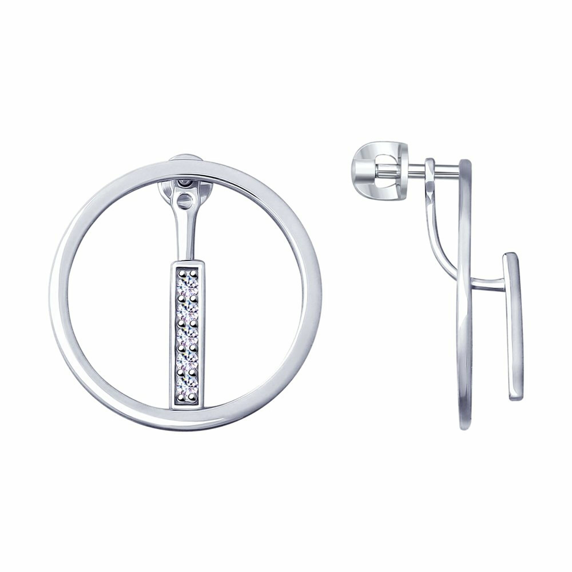 Серьги трансформеры, серебро, 925 проба, родирование, фианит