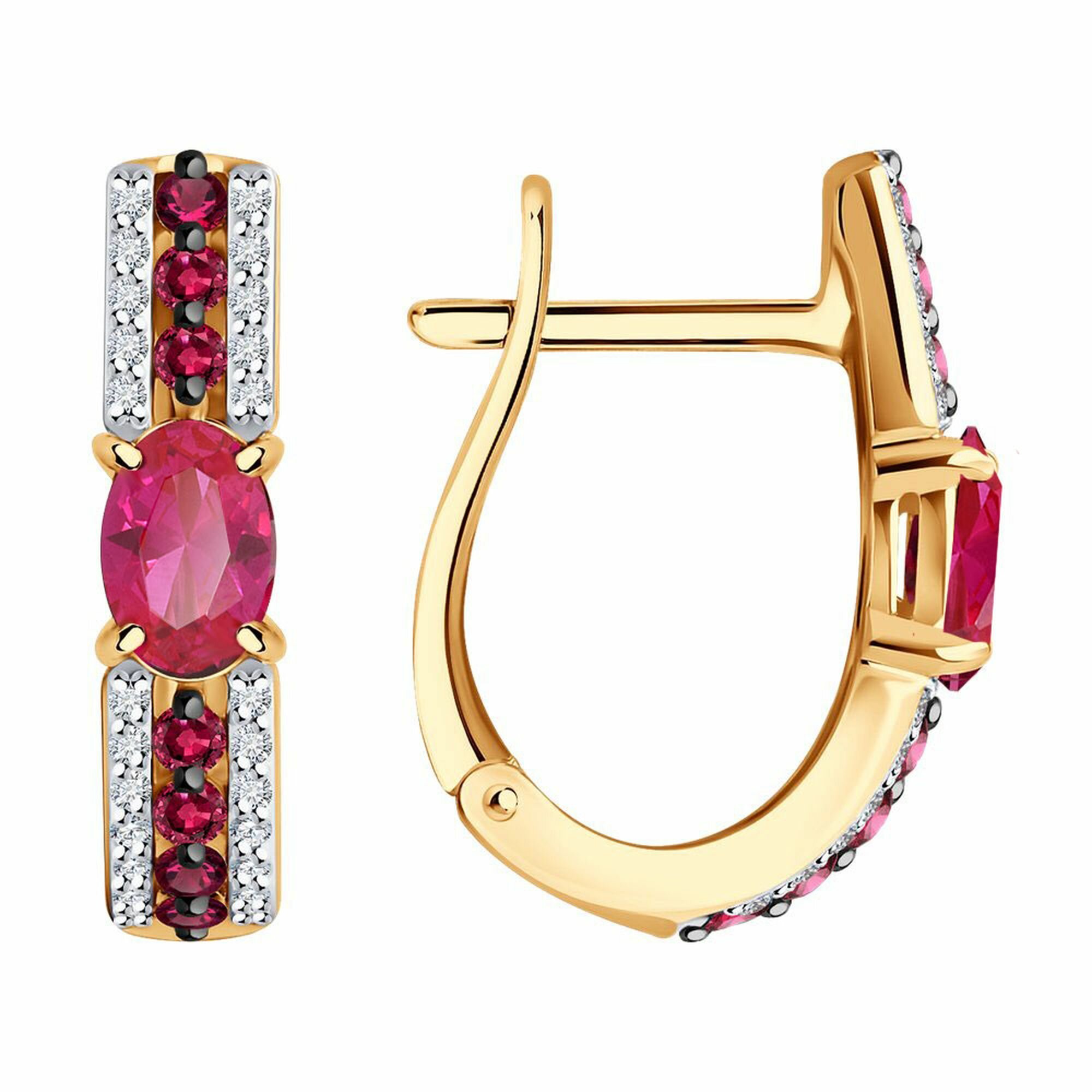 Серьги, красное золото, 585 проба, рубин, бриллиант