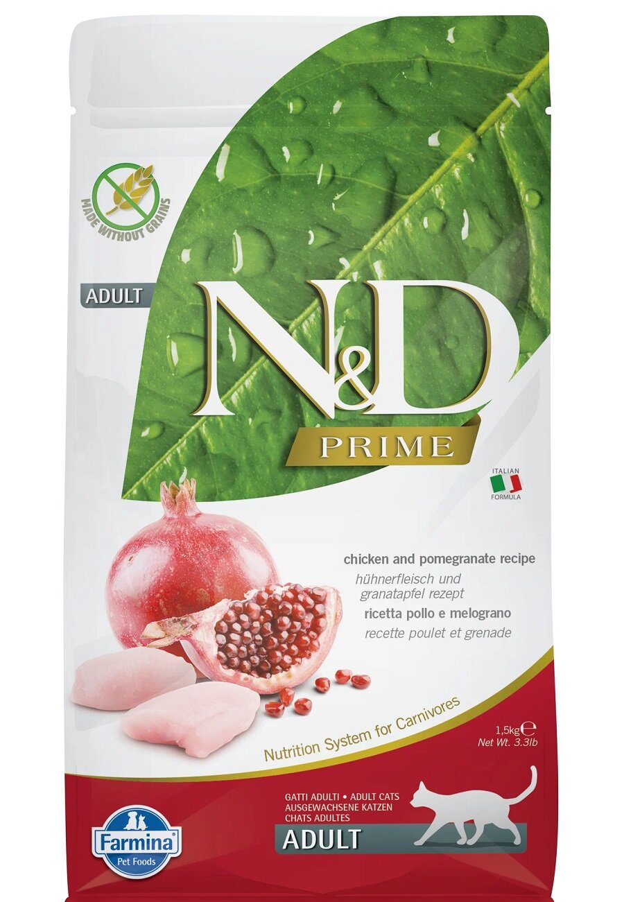 Farmina Корм сухой N&D Prime Cat Chicken & Pomegranate Adult курица с гранатом для взрослых кошек 1,5 кг