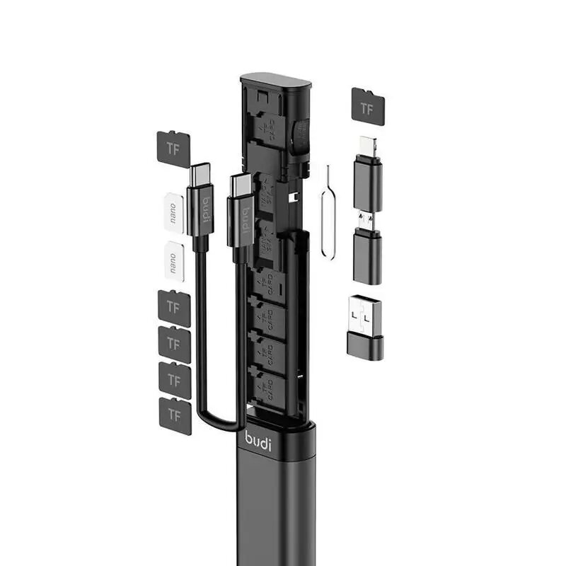 Многофункциональный кабель-адаптер 9-в-1 Type-C на USB-C для зарядки iPhone, с отсеком для SIM и TF-карт, для хранения TF-карт памяти
